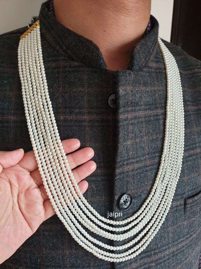 Designer Seven Layer Long Pearl Necklace for Groom, Dulha Mala, Indian ...