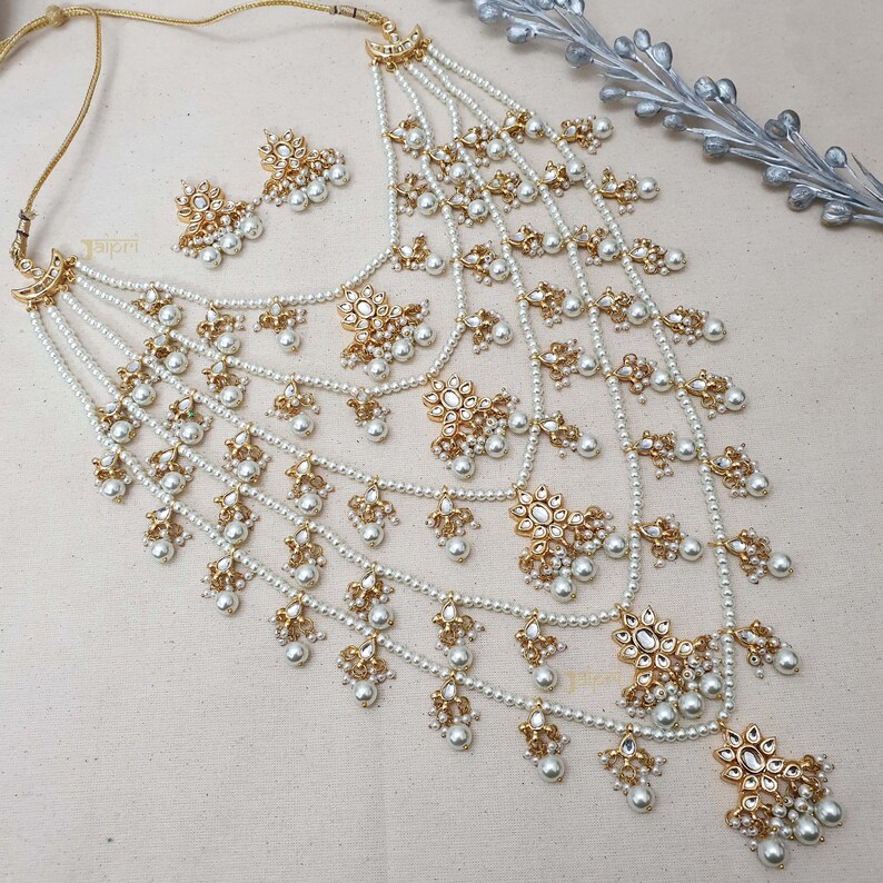 Handmade Pearl Kundan Rani Haar Necklace Set: Indian Wedding Jewelry - Etsy