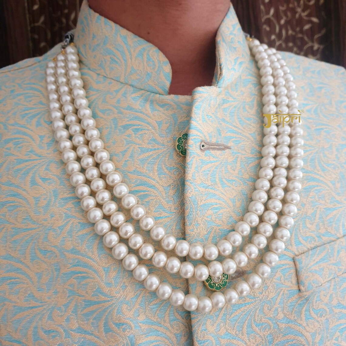 Men's Pearl Dulha Mala, 3 Strand Groom Necklace, Indian Wedding ...
