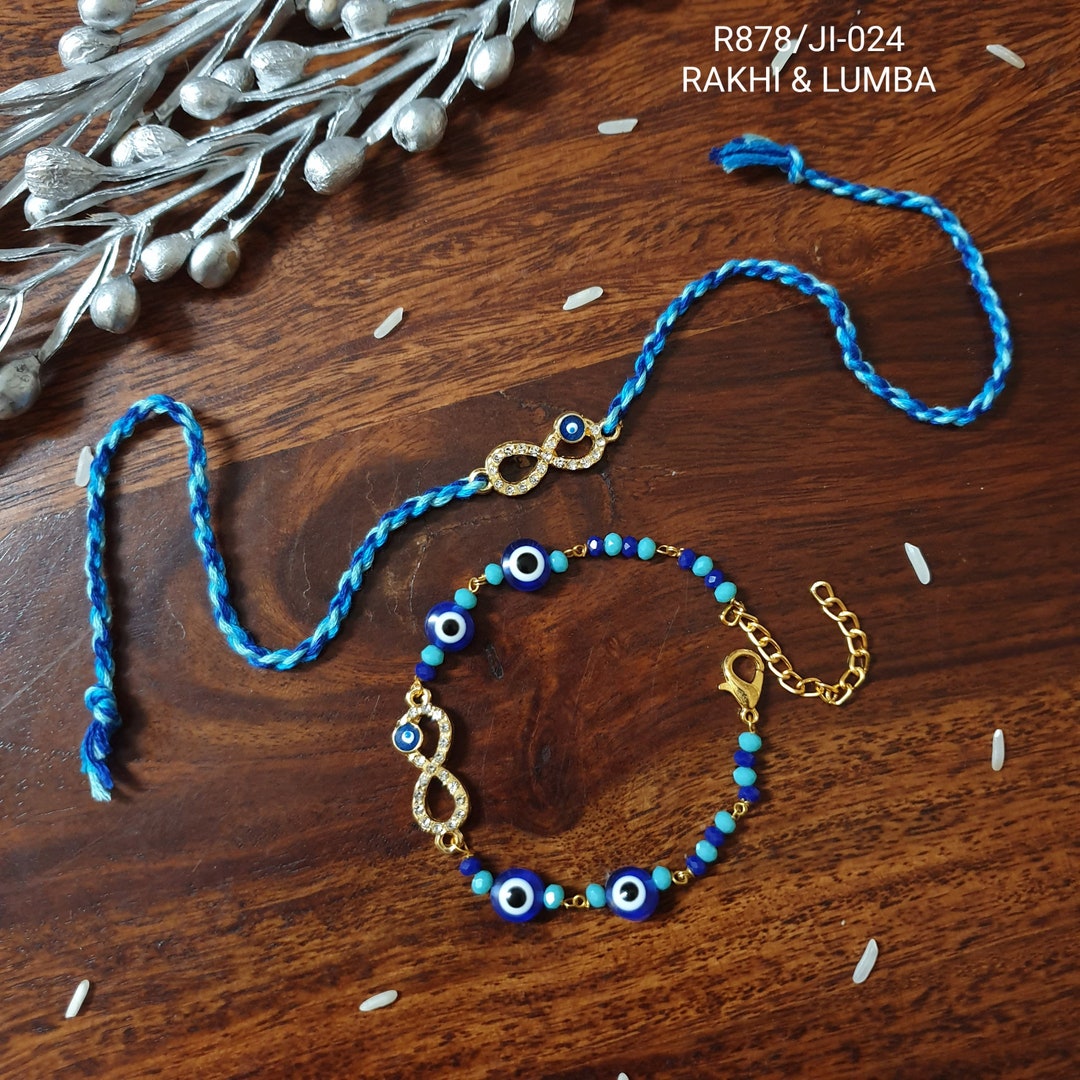 Evil Eye Rakhi for Bhaiya and Bhabhi, Rakhi for Brother, Evil Eye Charms Bracelet, Rakhi Combo ...