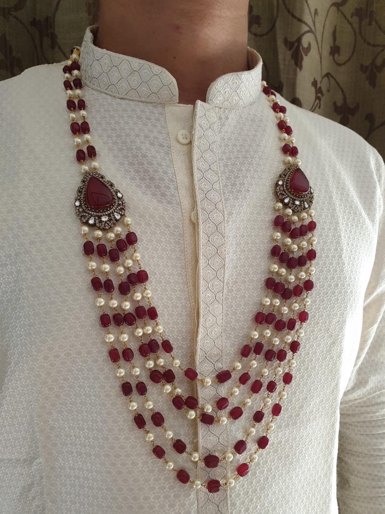 Pearl Maroon Necklace for Groom, Sherwani Necklace, Men Necklace, Five ...