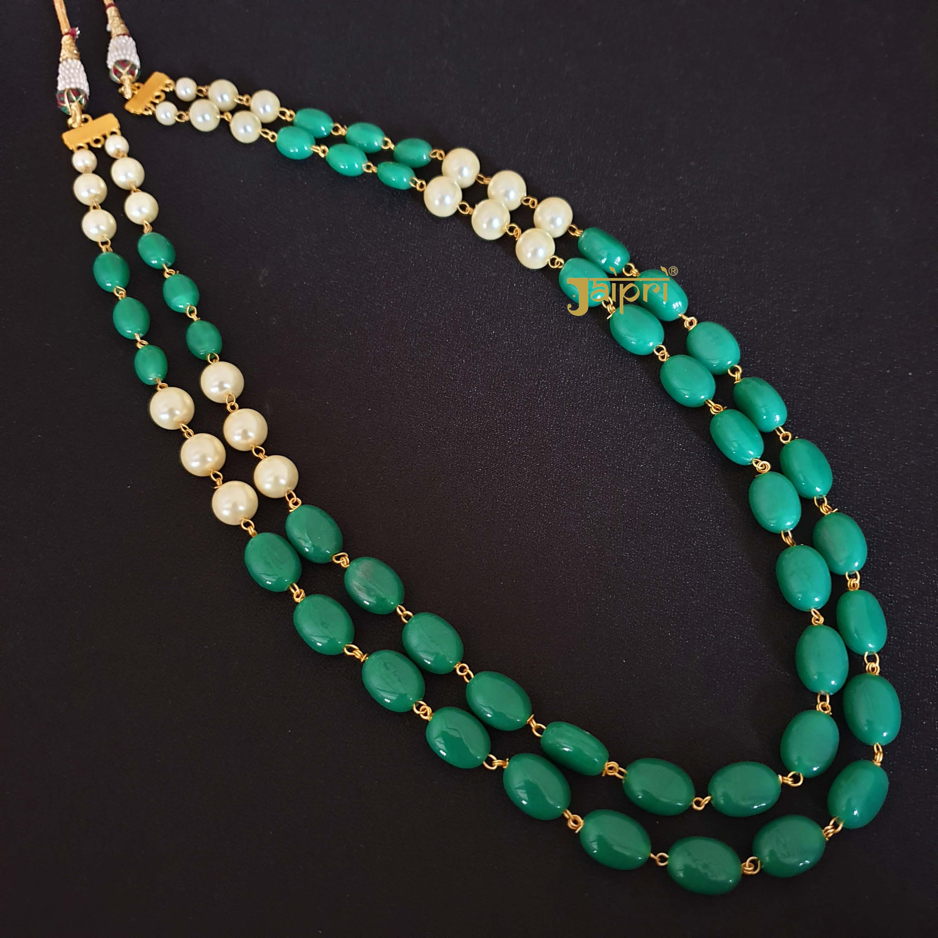 Emerald Pearl Mala Groom, Green Pearl Indian Groom Necklace, Two Strand ...