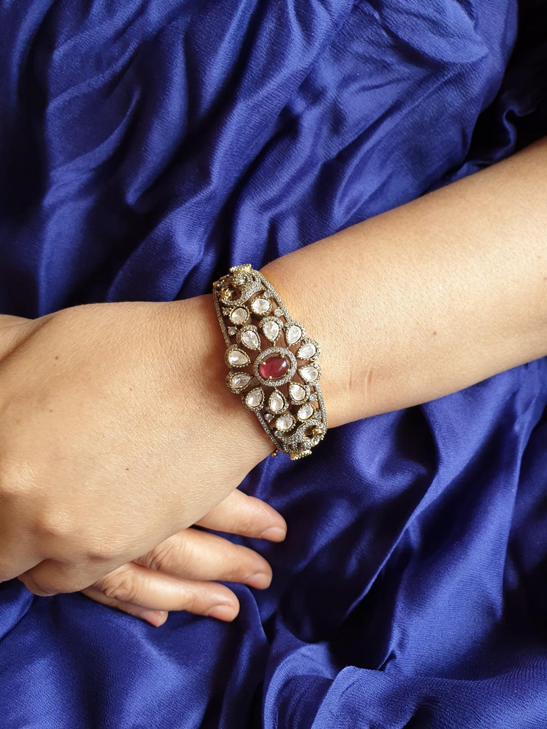 Ruby Red Floral Kada, Indian Wedding Jewelry, Sabyasachi Indian Bangle ...