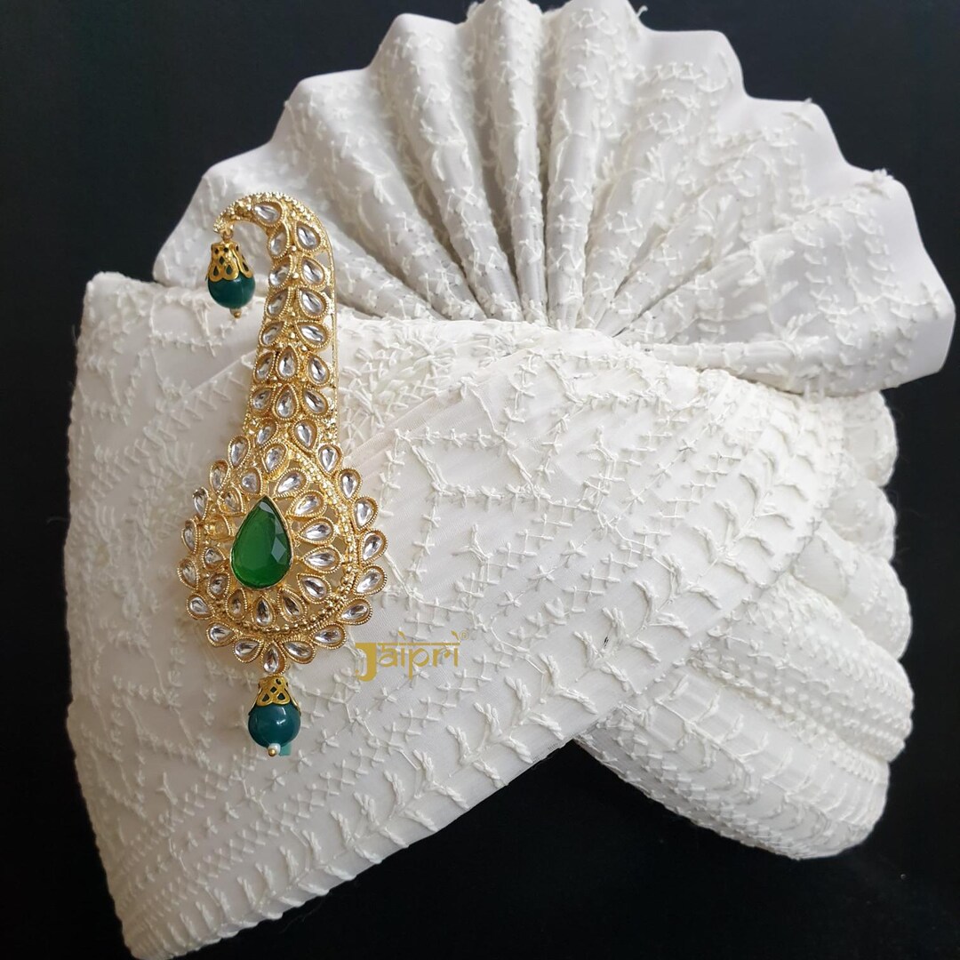 Indian Groom Turban Kilangi: Green Drop Stone Dhula Headpiece - Etsy