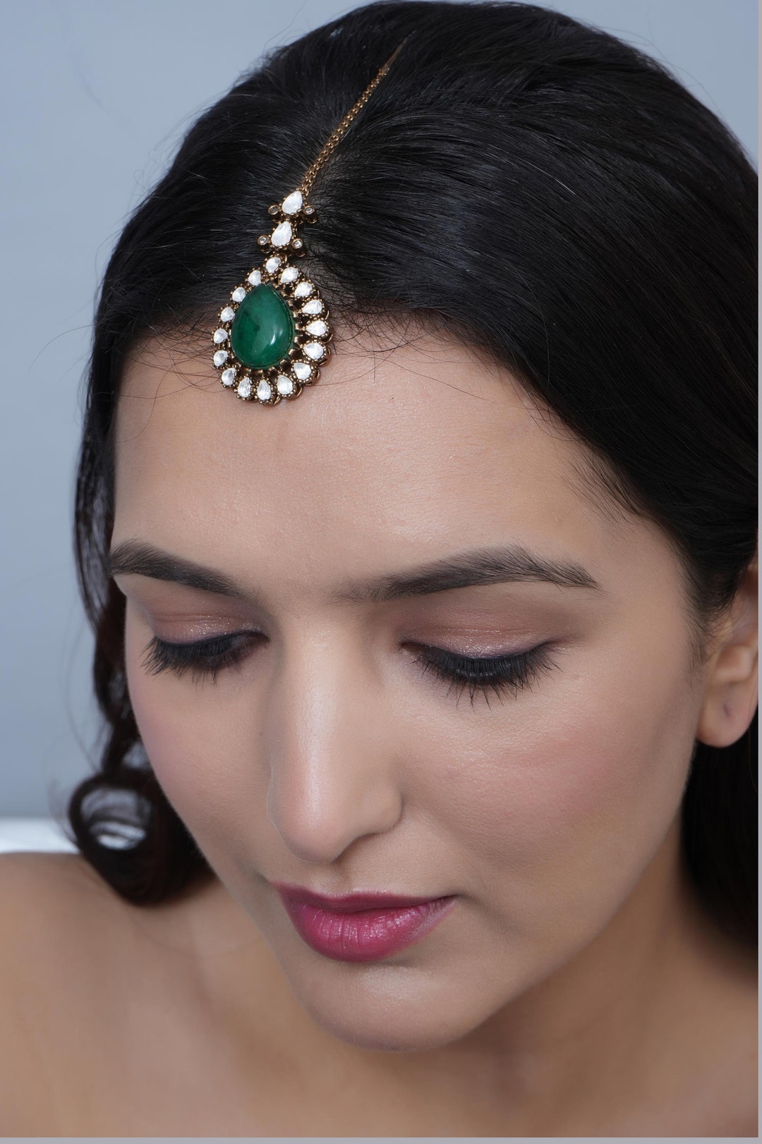 Emerald Green Kundan Maang Tikka, Indian Wedding Jewelry, Maang Tikka ...