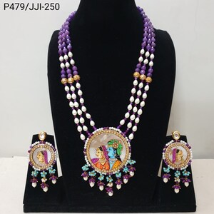 Radha Krishna Necklace Set, Indian Gold Tone Jewelry Set, Long Necklace ...