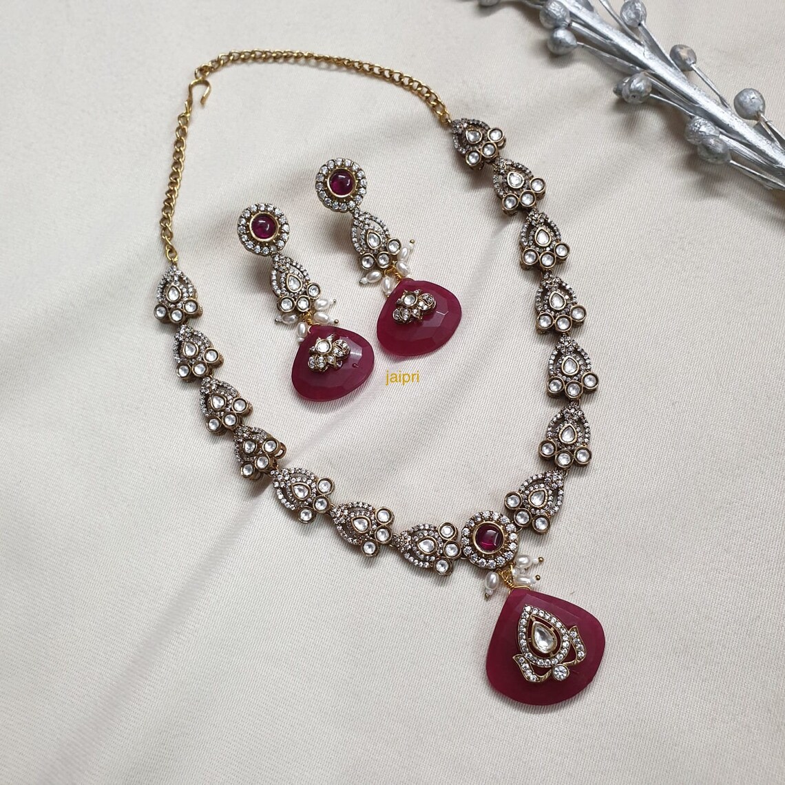 Ruby Red Indian Kundan Necklace, Indian Kundan Jewelry, Pakistani ...