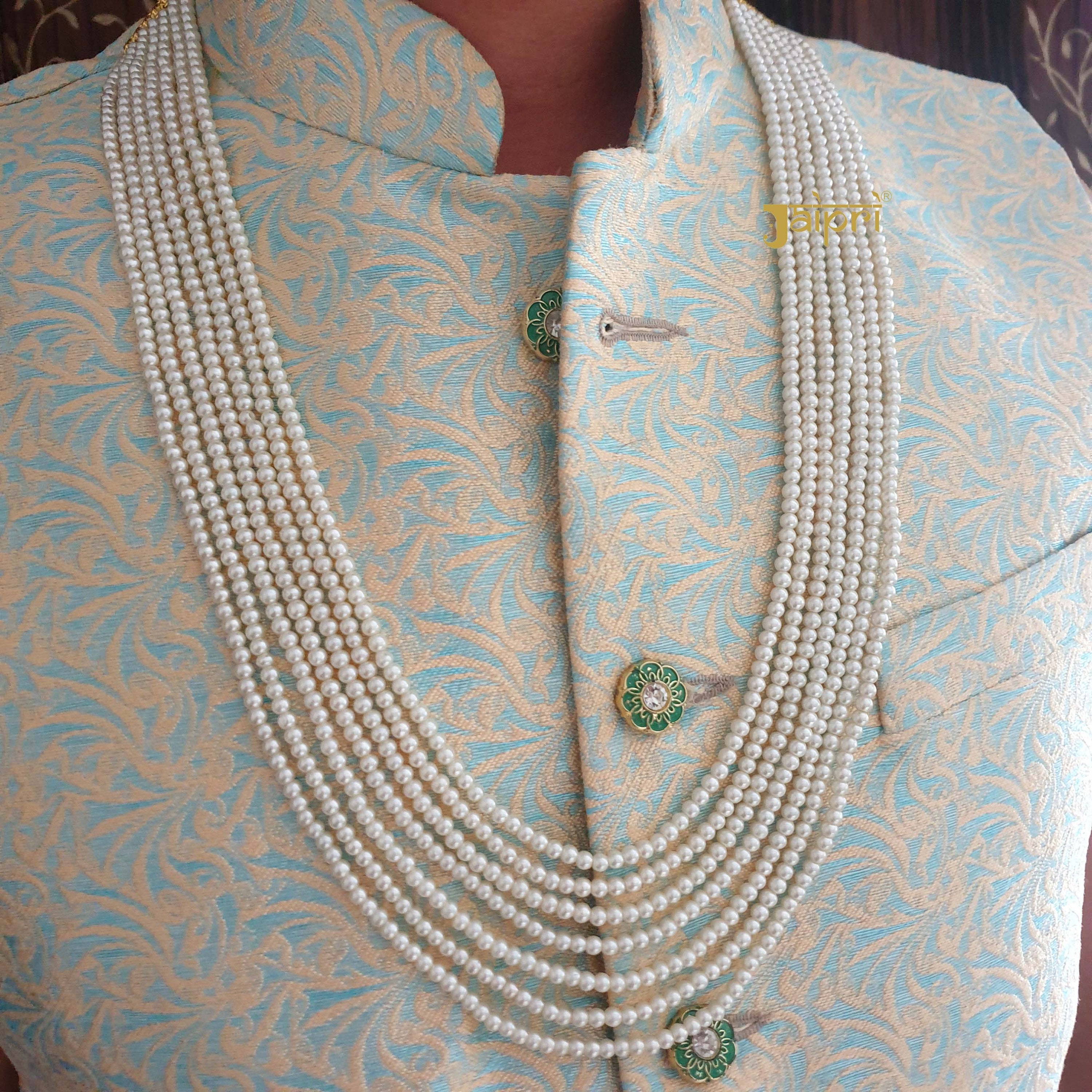 Designer Seven Layer Long Pearl Necklace for Groom, Dulha Mala, Indian ...