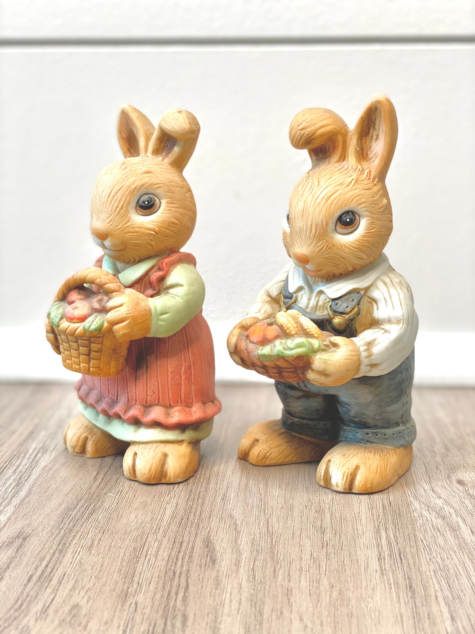 Vintage HOMCO Bunny Rabbit Couple Farmer Figurines Vintage | Etsy