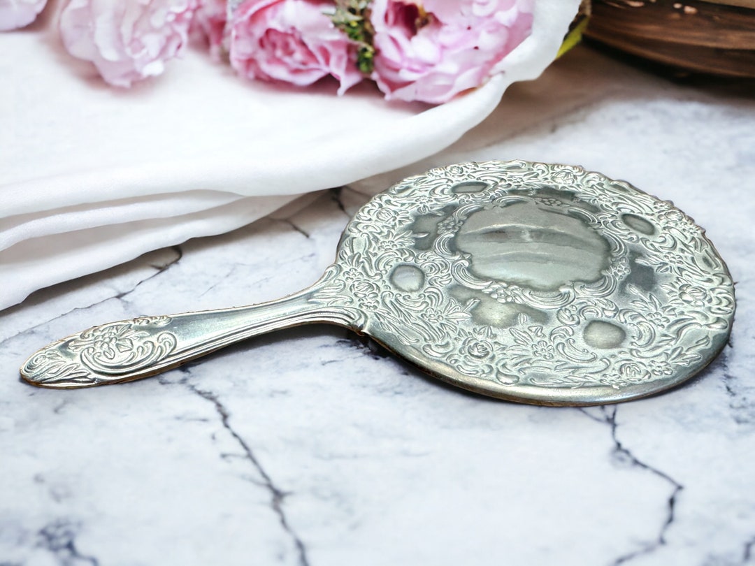 Vintage 1920’s Silver Plated Handheld Ornate Mirror, Vintage Handheld ...
