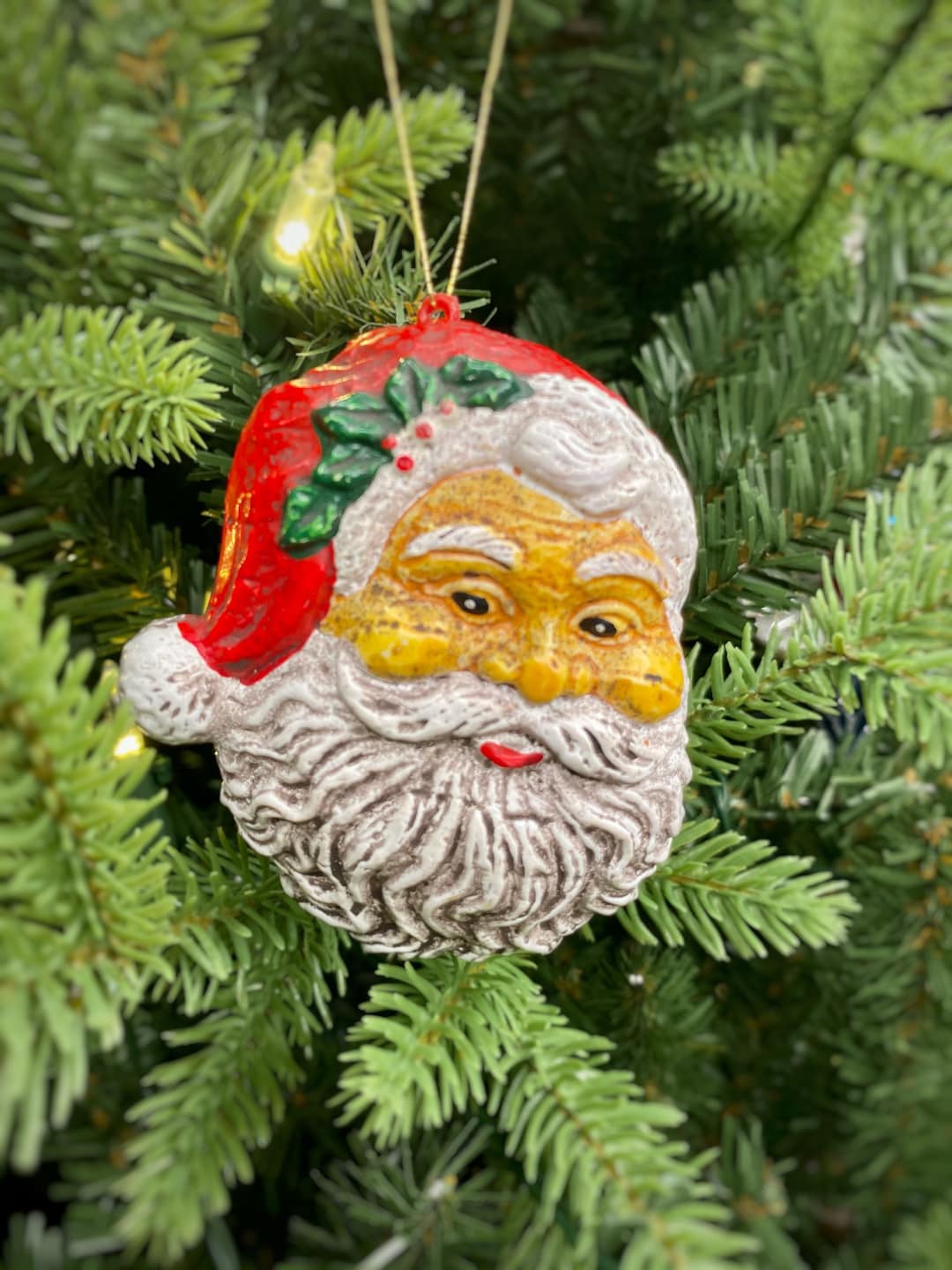 Vintage Hard Plastic Santa Head Christmas Ornament, Vintage Santa Head ...