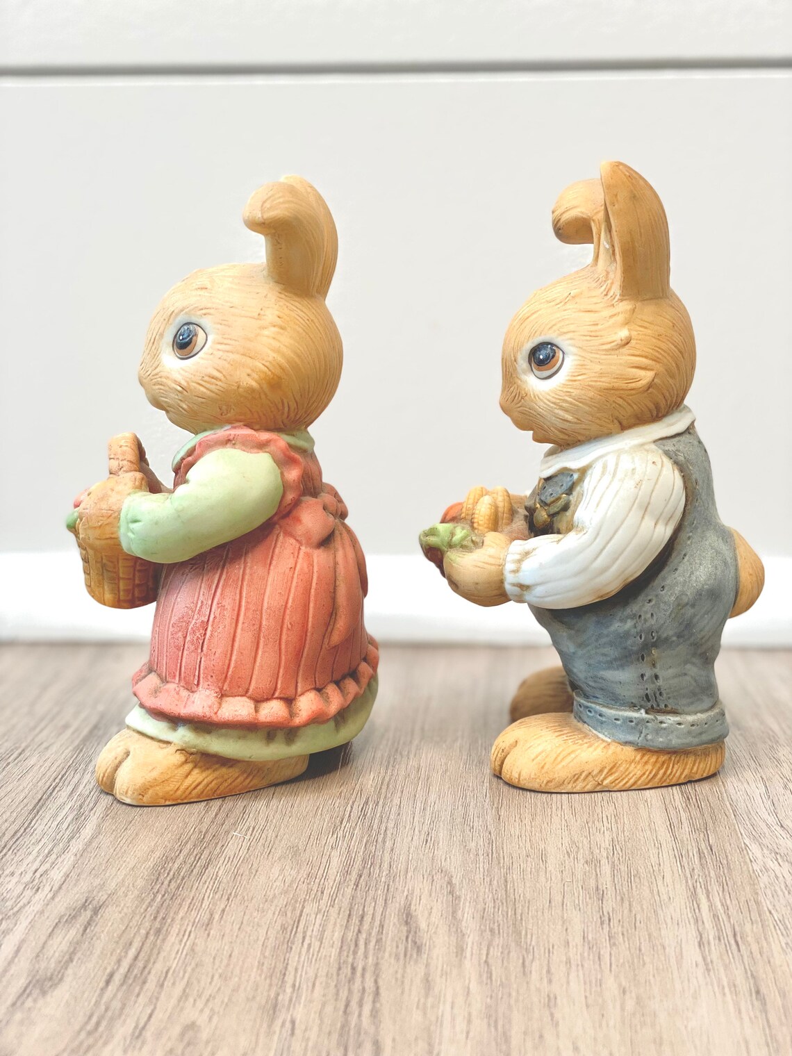Vintage HOMCO Bunny Rabbit Couple Farmer Figurines Vintage | Etsy