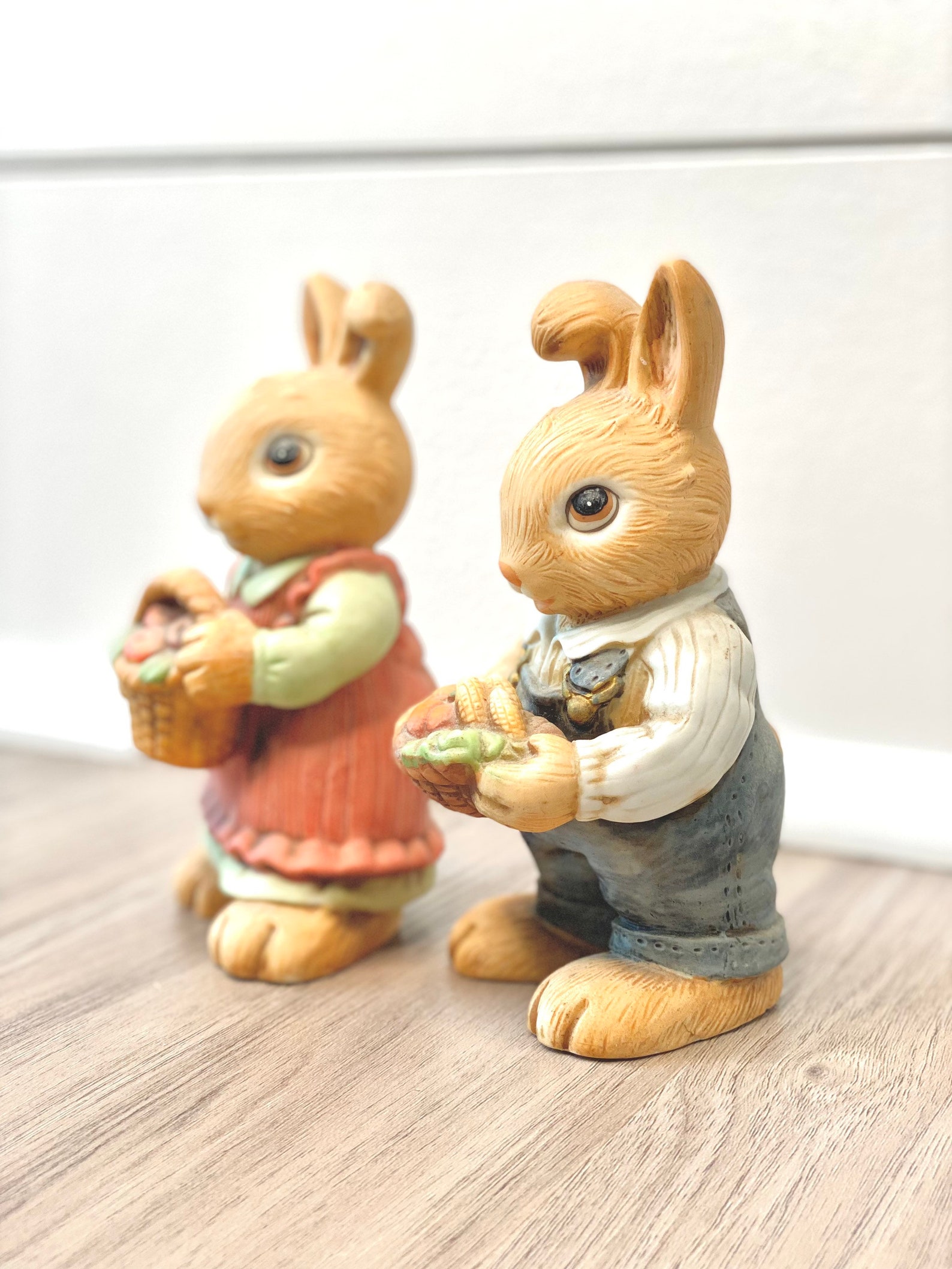 Vintage HOMCO Bunny Rabbit Couple Farmer Figurines Vintage | Etsy