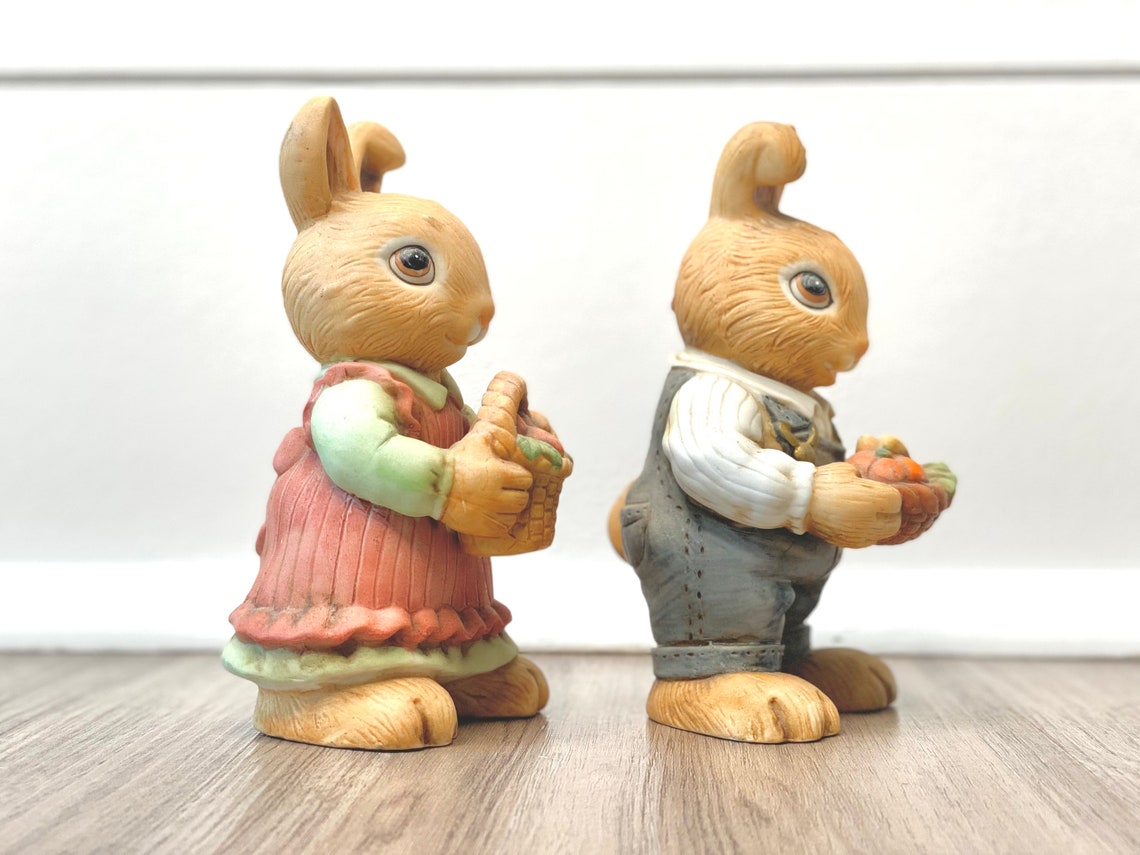 Vintage HOMCO Bunny Rabbit Couple Farmer Figurines Vintage | Etsy