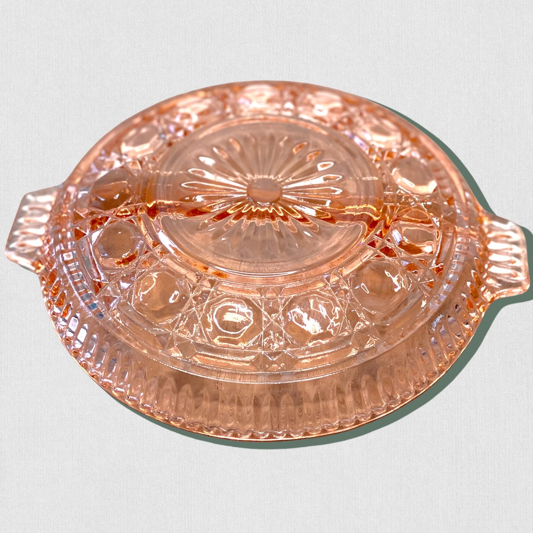 Vintage Pink Glass Relish Dish, Vintage Pink Glass Windsor Royal Button ...