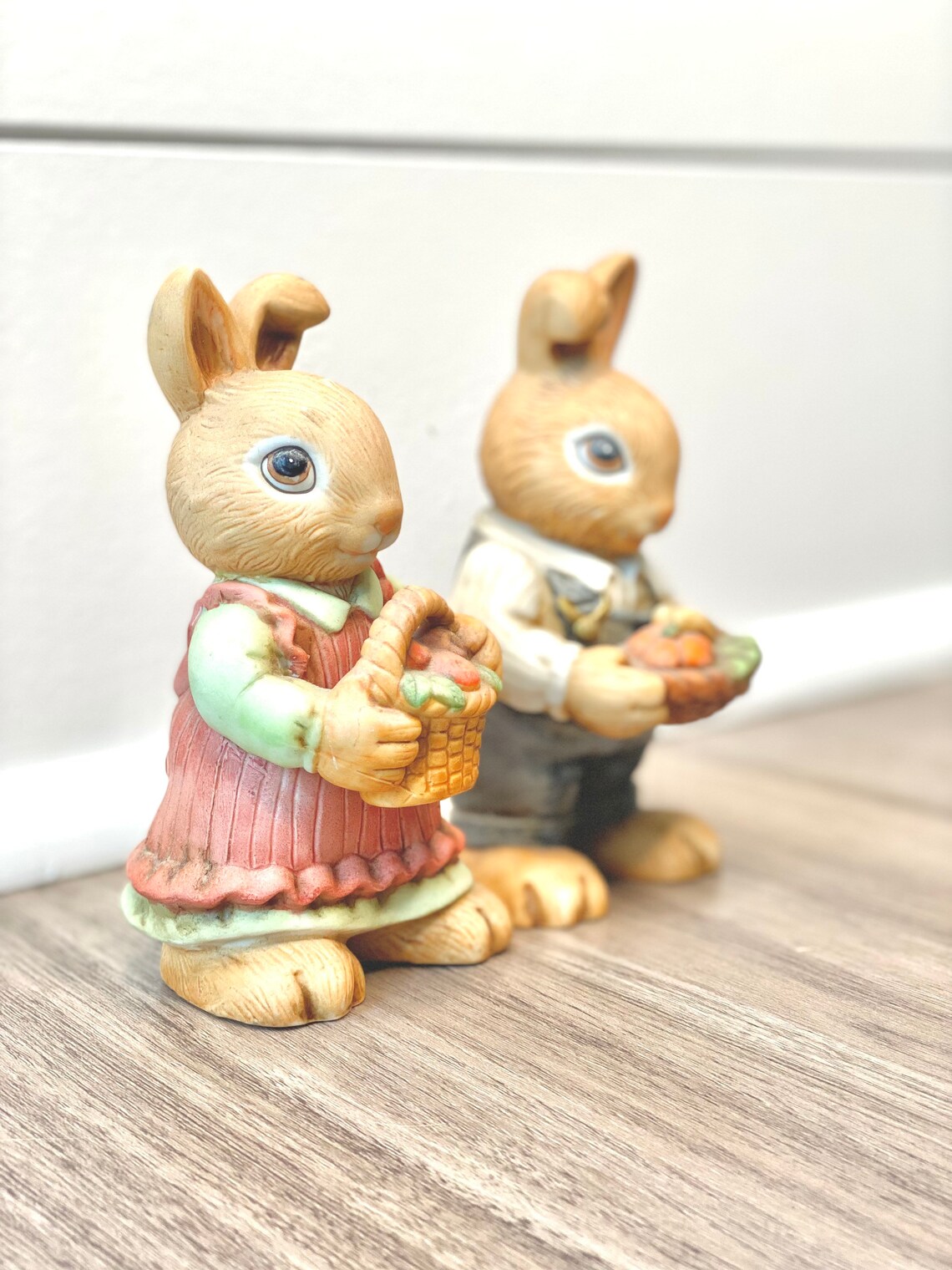 Vintage HOMCO Bunny Rabbit Couple Farmer Figurines Vintage | Etsy