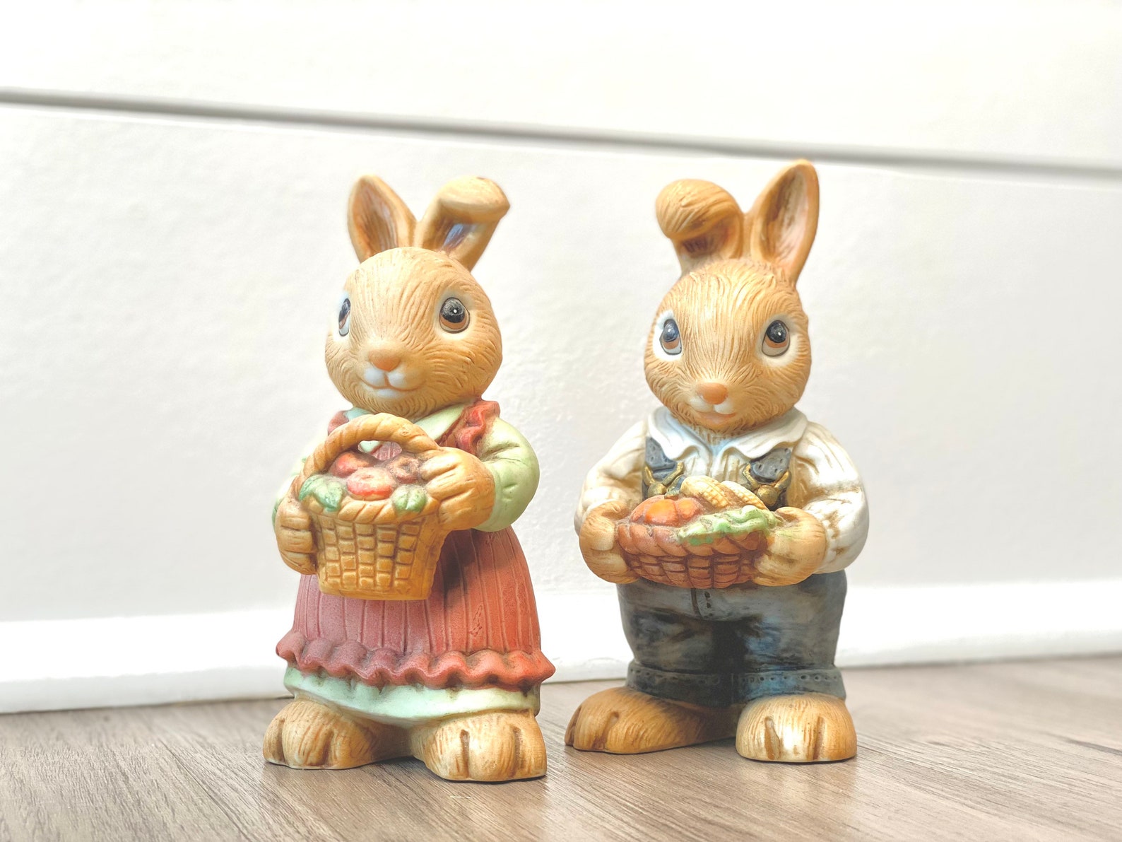 Vintage HOMCO Bunny Rabbit Couple Farmer Figurines Vintage | Etsy