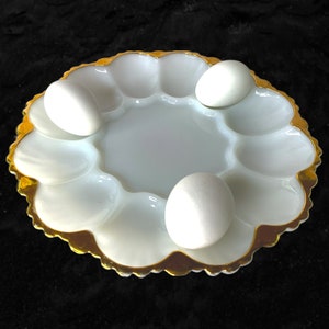 Vintage Milk Glass Deviled Egg Plate Dish Tray, Vintage Deviled Egg Serving Tray, Egg Tray, Egg ...