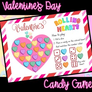 Valentine's Day Candy Game, Printable Rolling Hearts Valentine Games ...