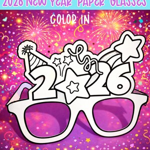 2026 New Year Paper Sunnies Coloring Sunglasses Holiday Celebration Cut ...