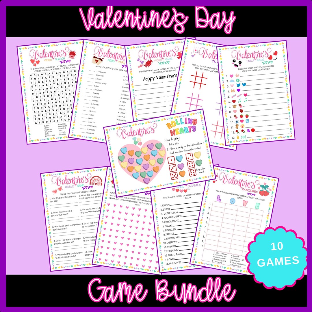 Valentines Day Printable Games Valentines Games Bundle Valentines Kid ...