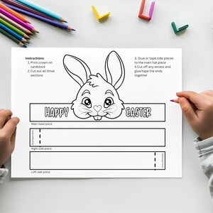Easter Bunny Ears Face Mask Paper Crown Coloring Headband Easter Cut ...