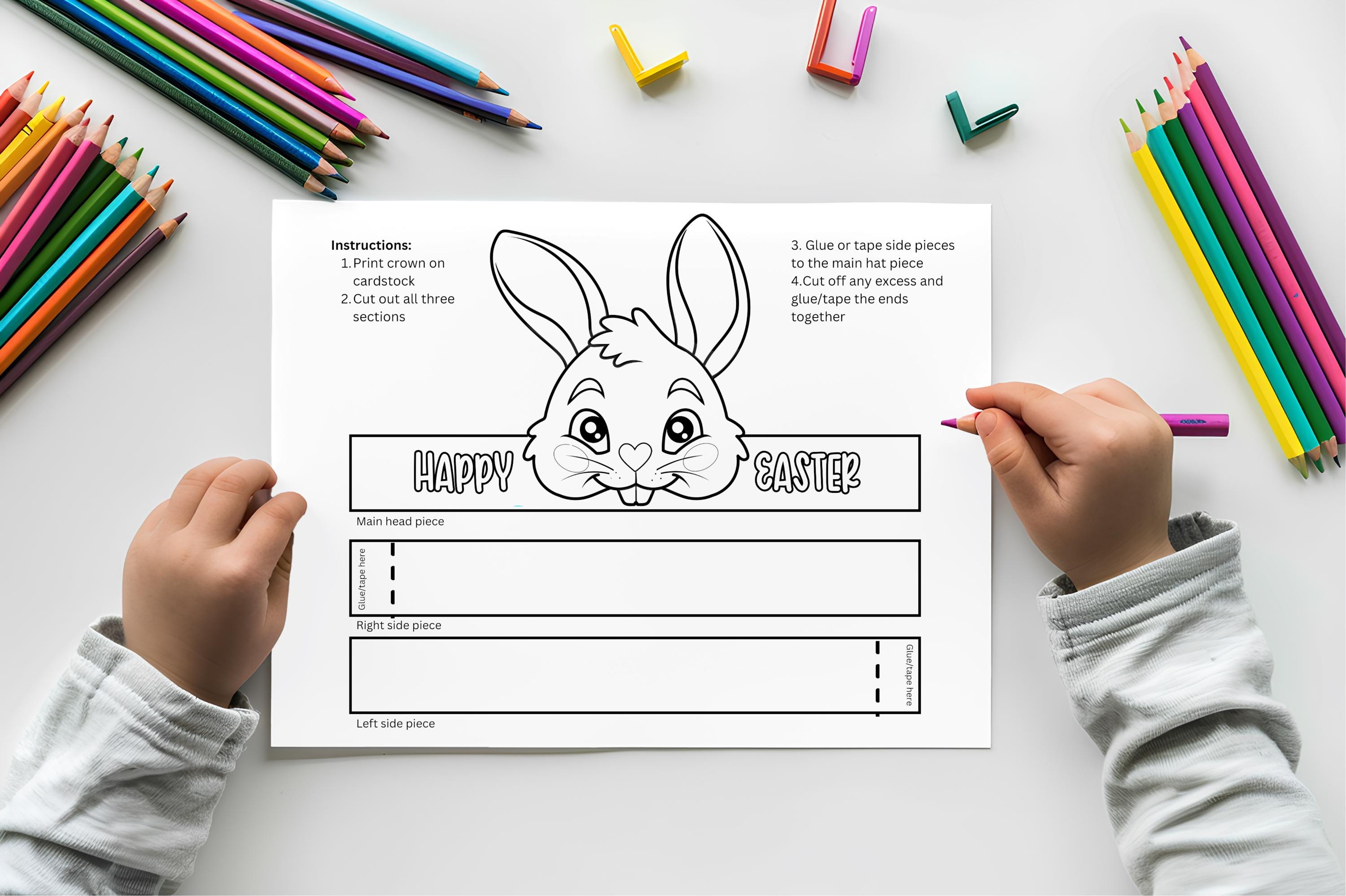 Easter Bunny Ears Face Mask Paper Crown Coloring Headband Easter Cut ...