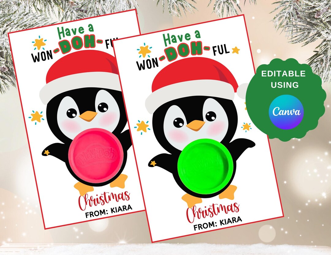 Christmas Play Doh Holder Penguin, Printable Holiday Class Gifts, Play ...