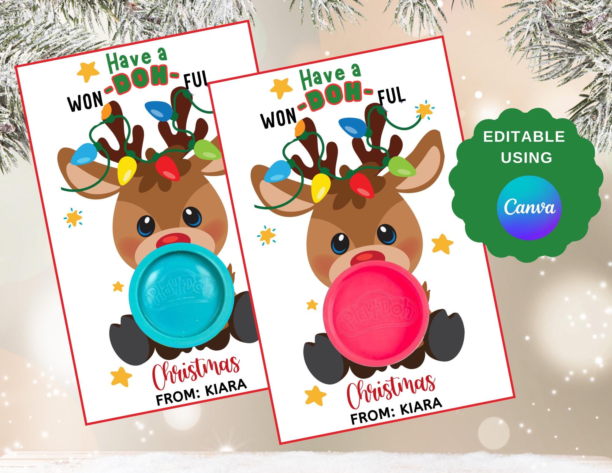 Christmas Play Doh Holder Reindeer, Printable Holiday Class Gifts, Play ...