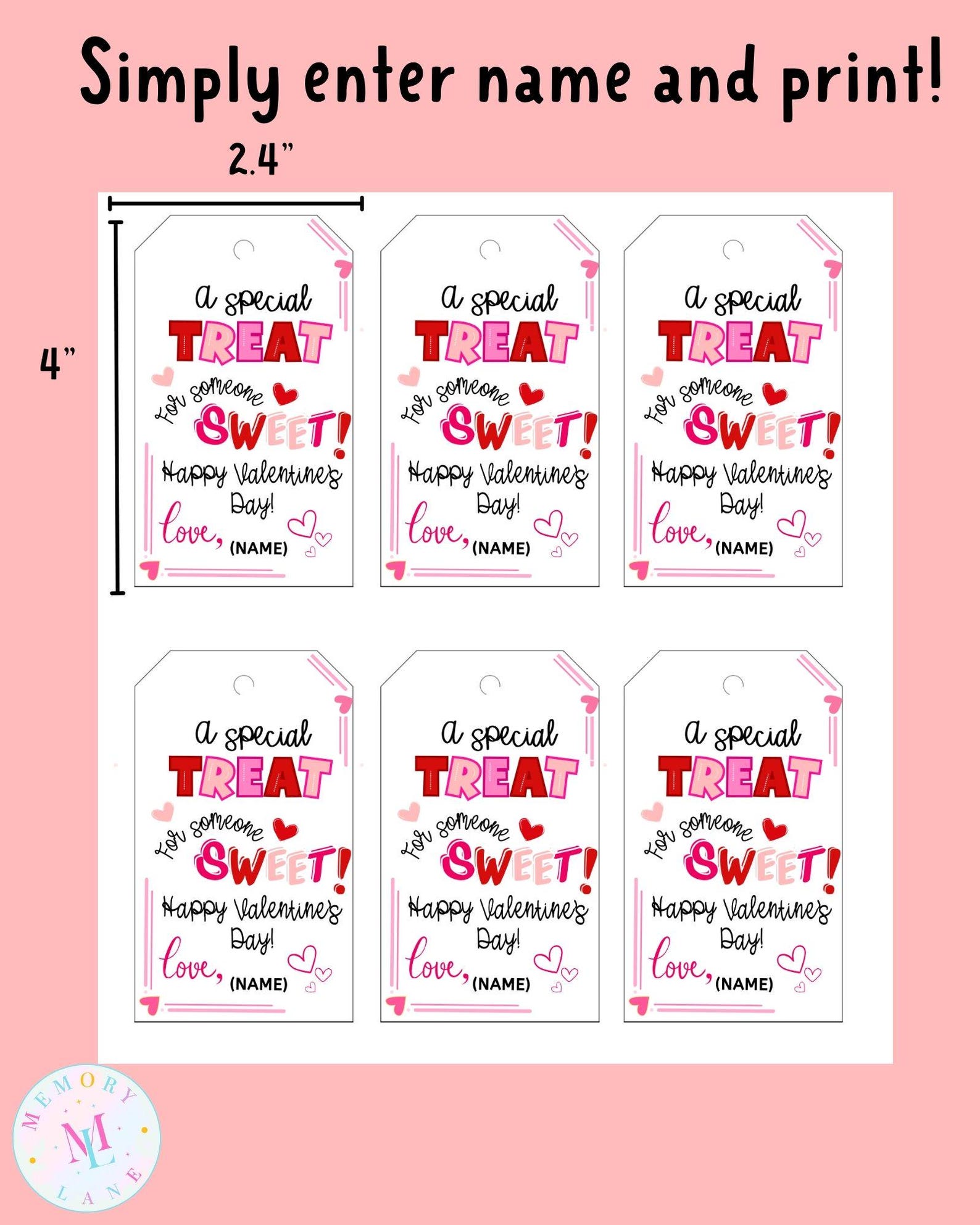 Valentine's Day Gift Tag, Sweet Treat, Valentine Gift Label, Kids ...