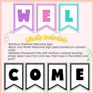 Bright Banner Rainbow Bunting Letters & Welcome Banner Sign | Editable ...
