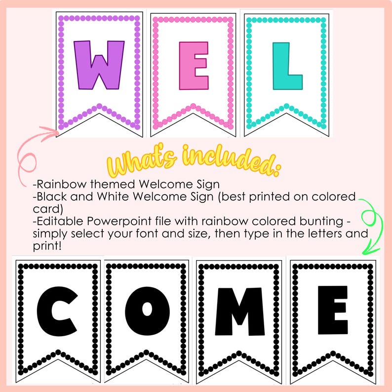 Bright Banner Rainbow Bunting Letters & Welcome Banner Sign | Editable ...