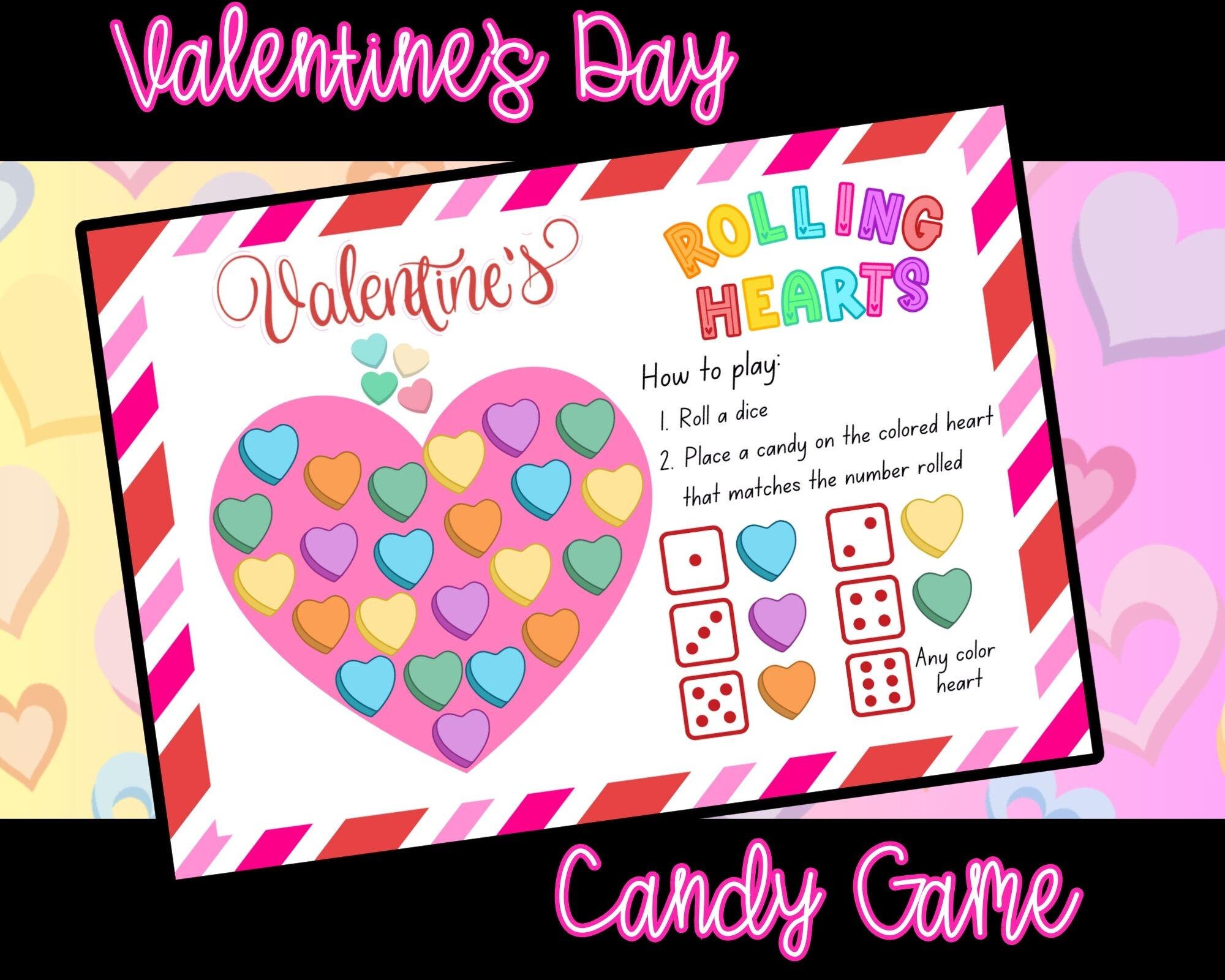 Valentine's Day Candy Game, Printable Rolling Hearts Valentine Games ...
