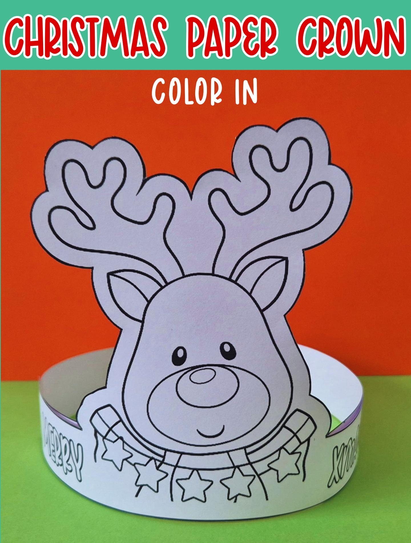 Christmas Reindeer Paper Crown Coloring Headband Xmas Cut Out Activity ...