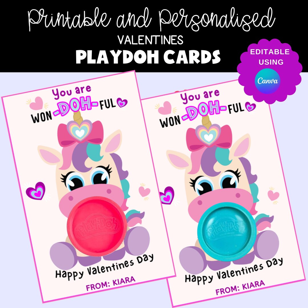 Valentine's Play Doh Holder, Printable Unicorn Valentine Card, Play ...