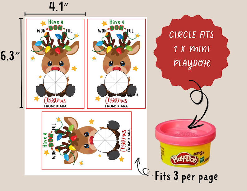 Christmas Play Doh Holder Reindeer, Printable Holiday Class Gifts, Play ...