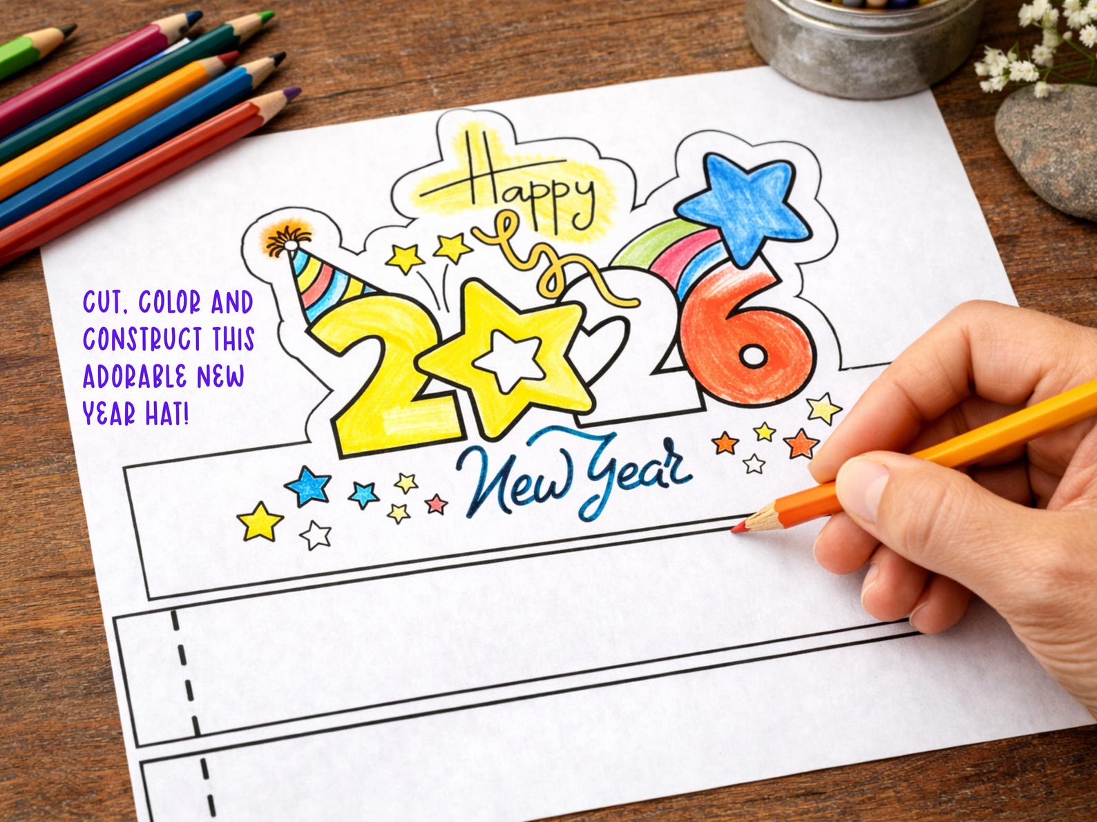 2026 New Year Paper Crown Coloring Headband Holiday Celebration Cut Out ...