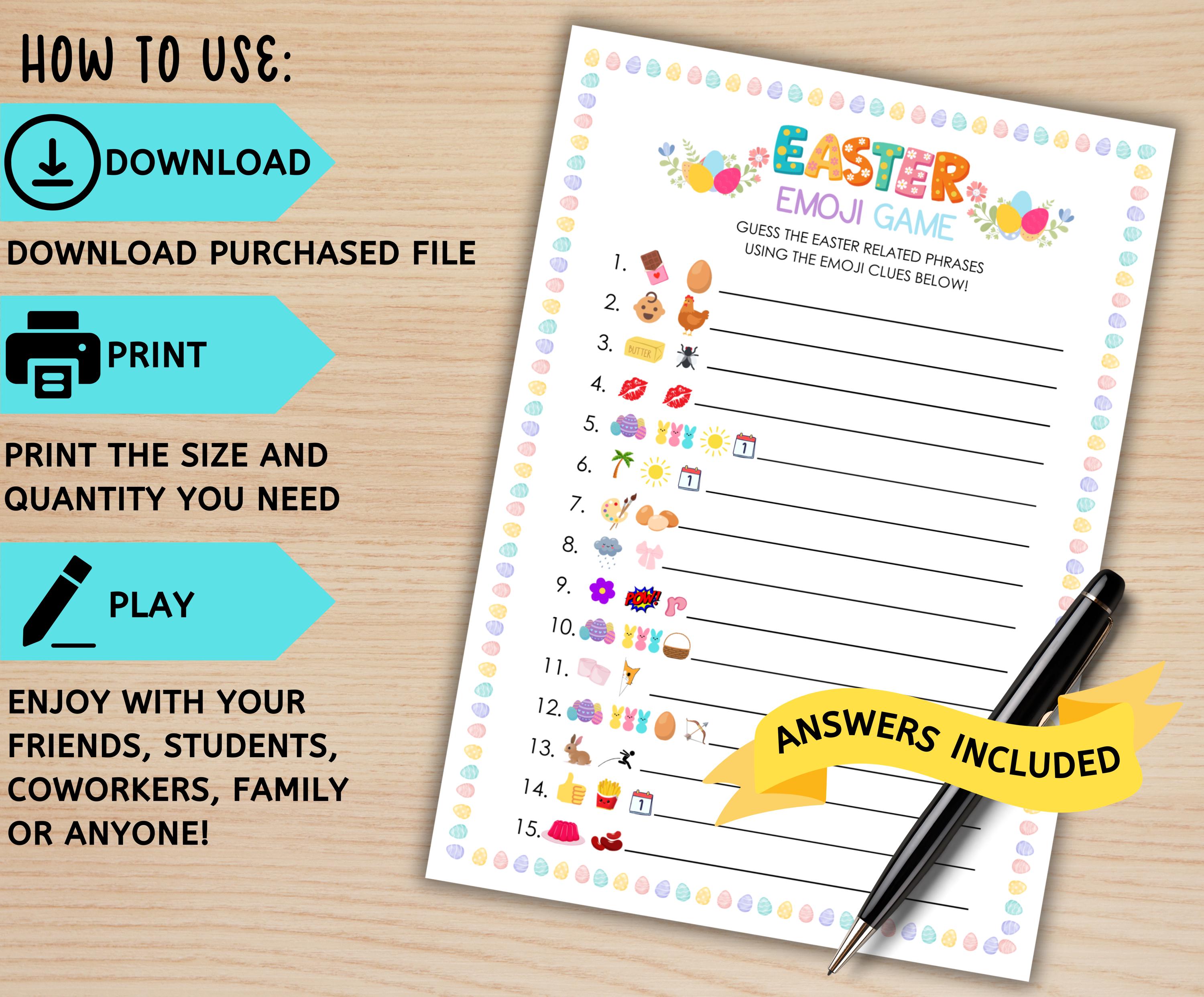 Easter Emoji Pictionary Game, Fun Easter Emoji Game for Kids, Teens ...