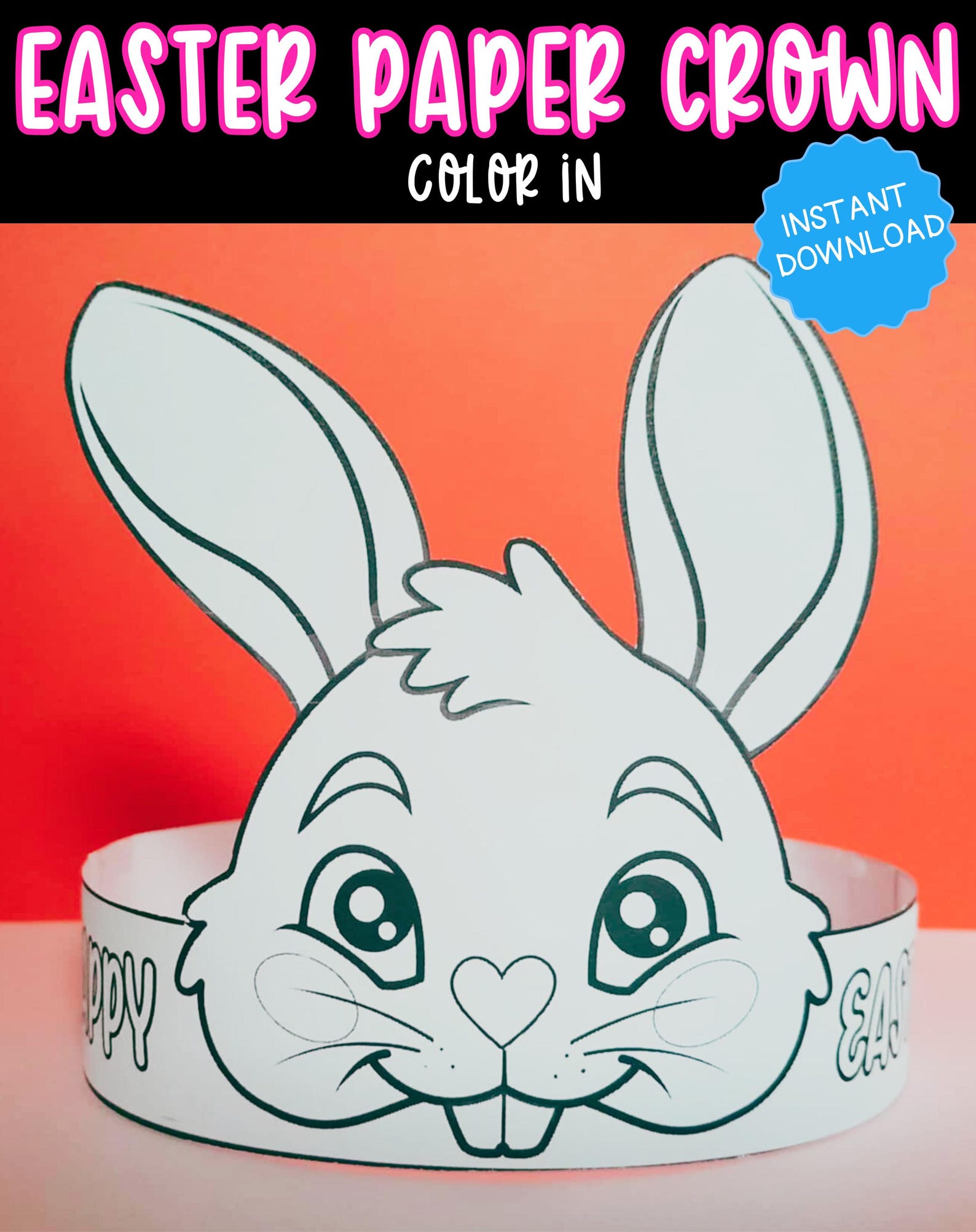 Easter Bunny Ears Face Mask Paper Crown Coloring Headband Easter Cut ...
