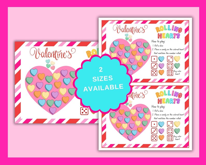 Valentine's Day Candy Game, Printable Rolling Hearts Valentine Games ...