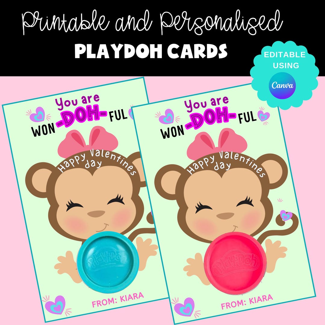 Valentine's Play Doh Holder, Printable Monkey Valentine Card, Play ...