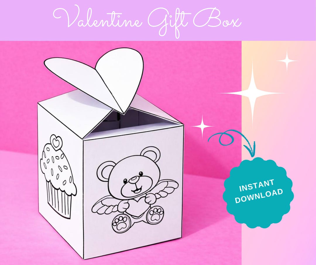 Valentine Heart Gift Box Template for Kids | Valentine Color in Craft ...