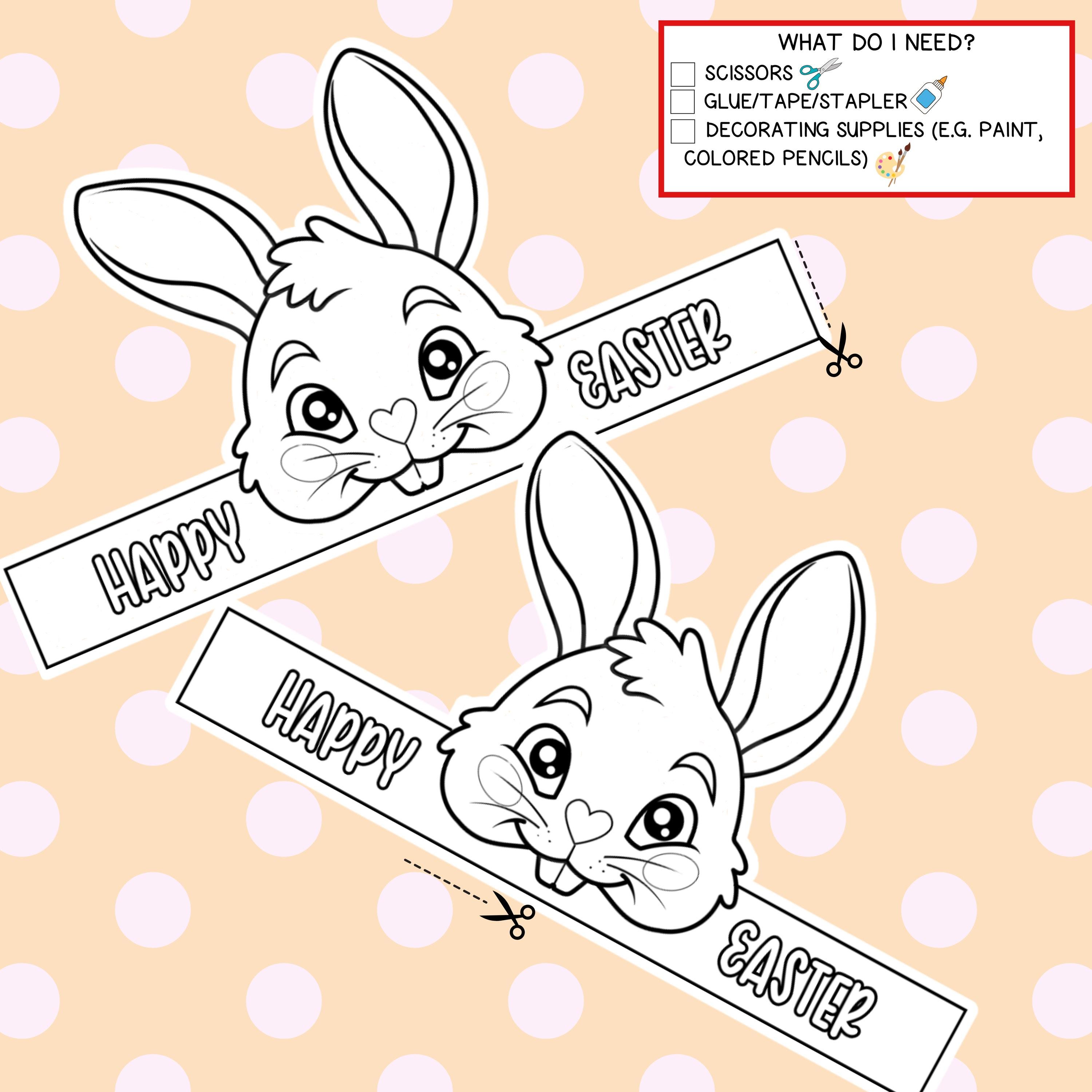 Easter Bunny Ears Face Mask Paper Crown Coloring Headband Easter Cut ...