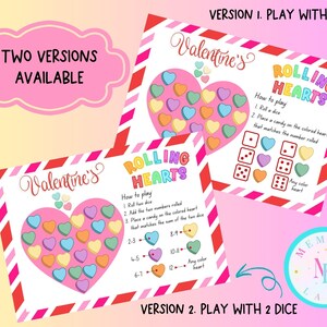 Valentine's Day Candy Game, Printable Rolling Hearts Valentine Games ...