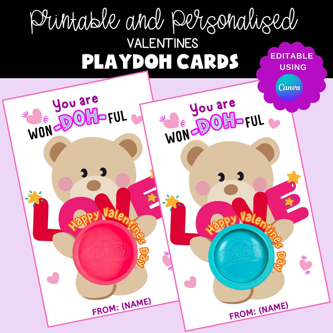 Valentine's Play Doh Holder, Printable Teddy Valentine Card, Play Dough ...