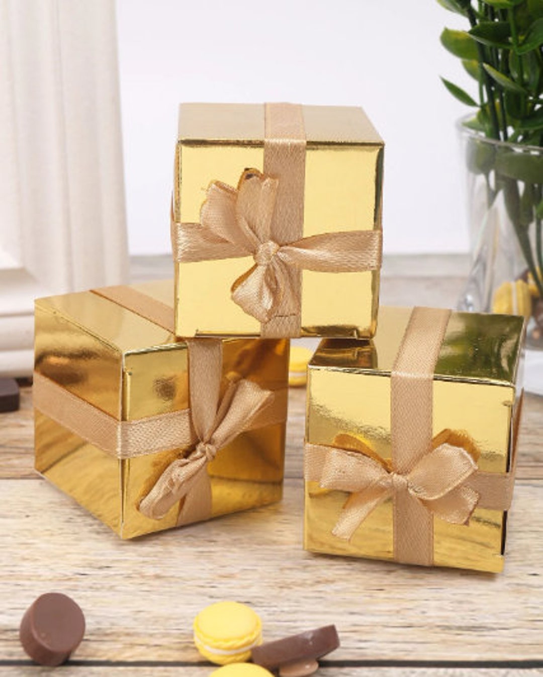 Set of 20 Metallic Gold Cubic Wedding Birthday Party Favor Boxes ...