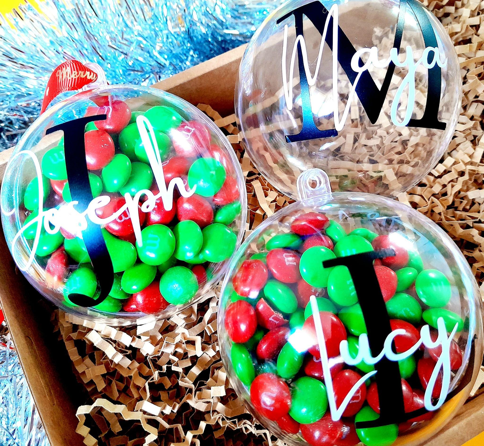 Personalised Clear Fillable Christmas Baubles 80mm Diameter Customised ...