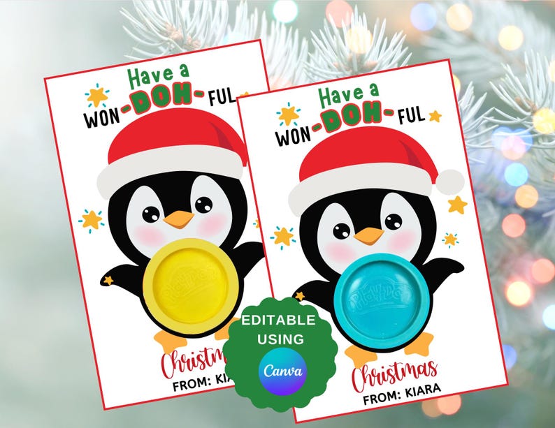 Christmas Play Doh Holder Penguin, Printable Holiday Class Gifts, Play ...