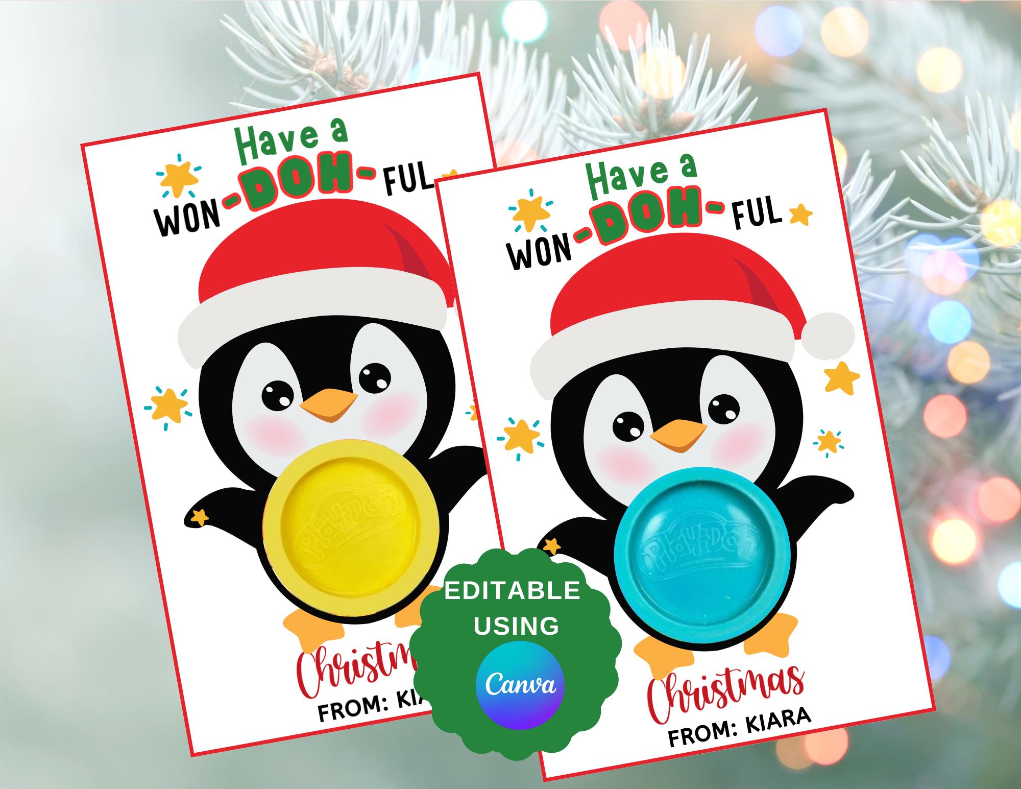 Christmas Play Doh Holder Penguin, Printable Holiday Class Gifts, Play ...