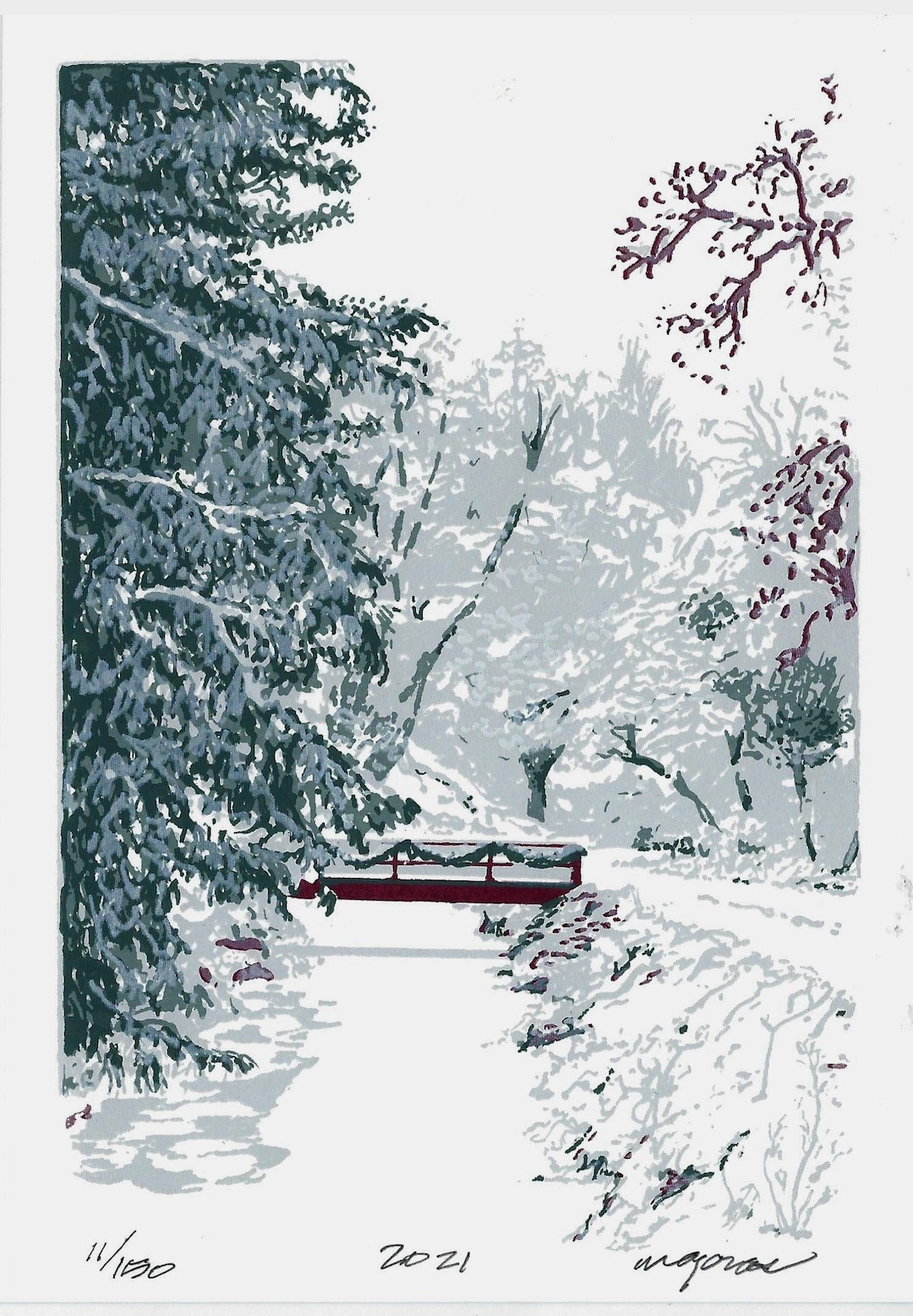 Set of 5, Beautiful, Hand Screened, Signed Serigraph, Christmas Card ...